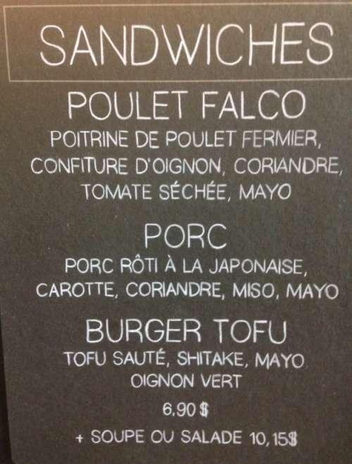 Le Falco menu in Montréal, Quebec, Canada