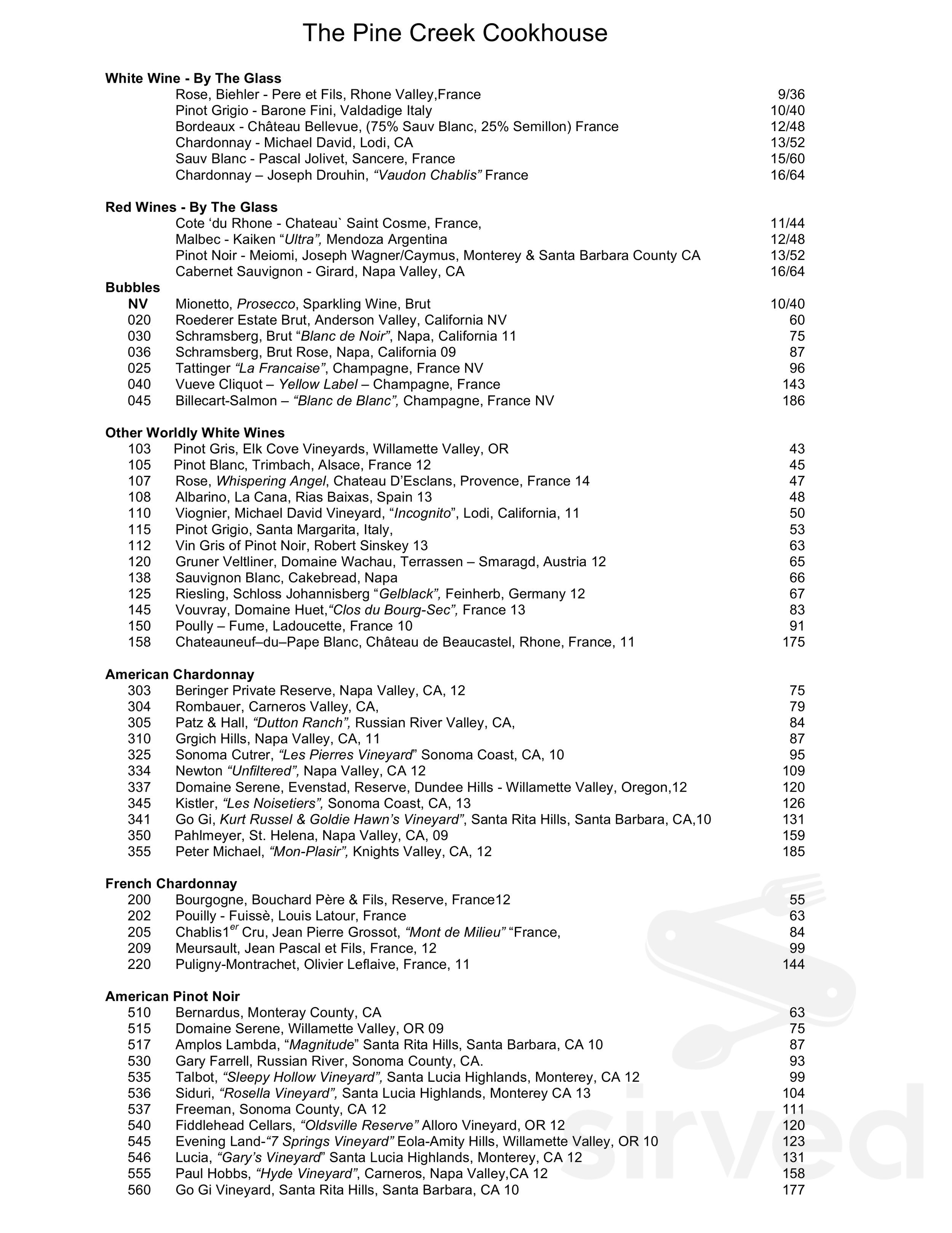 Pine Creek Cookhouse menus in Aspen, Colorado, United States