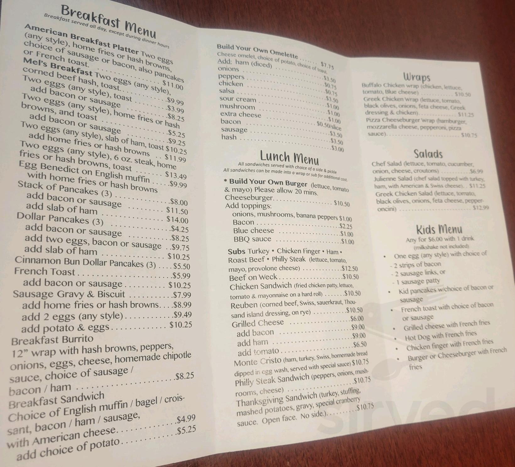 Menu for Mel's Place in Chaffee, NY | Sirved