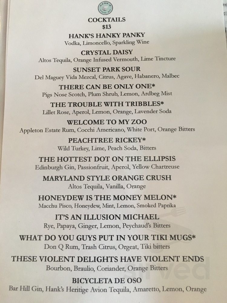 Hank's Oyster Bar menus in 701 Wharf St SW, Washington, United States