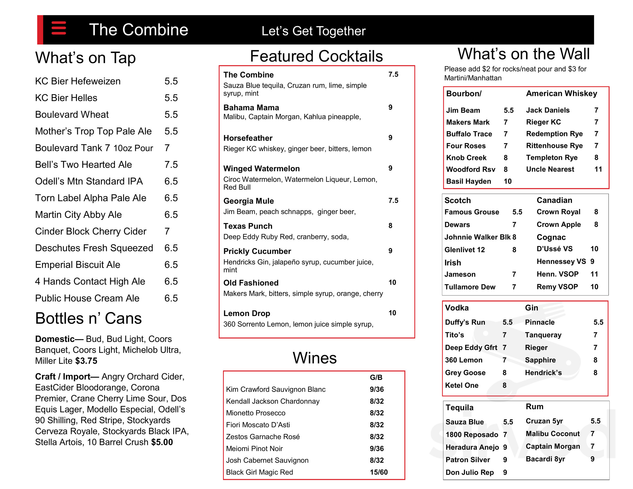 The Combine menu in Kansas City, Missouri, USA