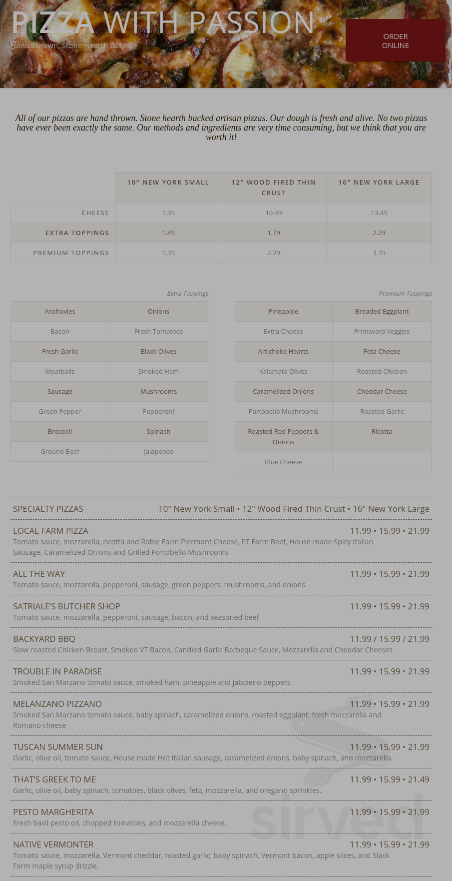 Colatina Exit menu in Bradford, Vermont, USA