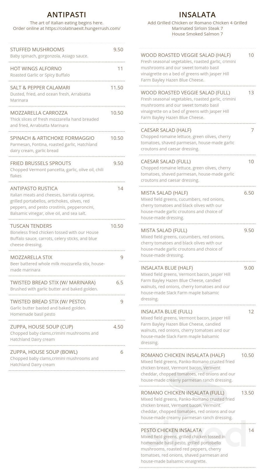 Colatina Exit menu in Bradford, Vermont, USA