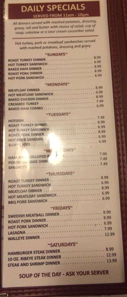 Roadhouse Cafe menu in Grand Forks, North Dakota, USA