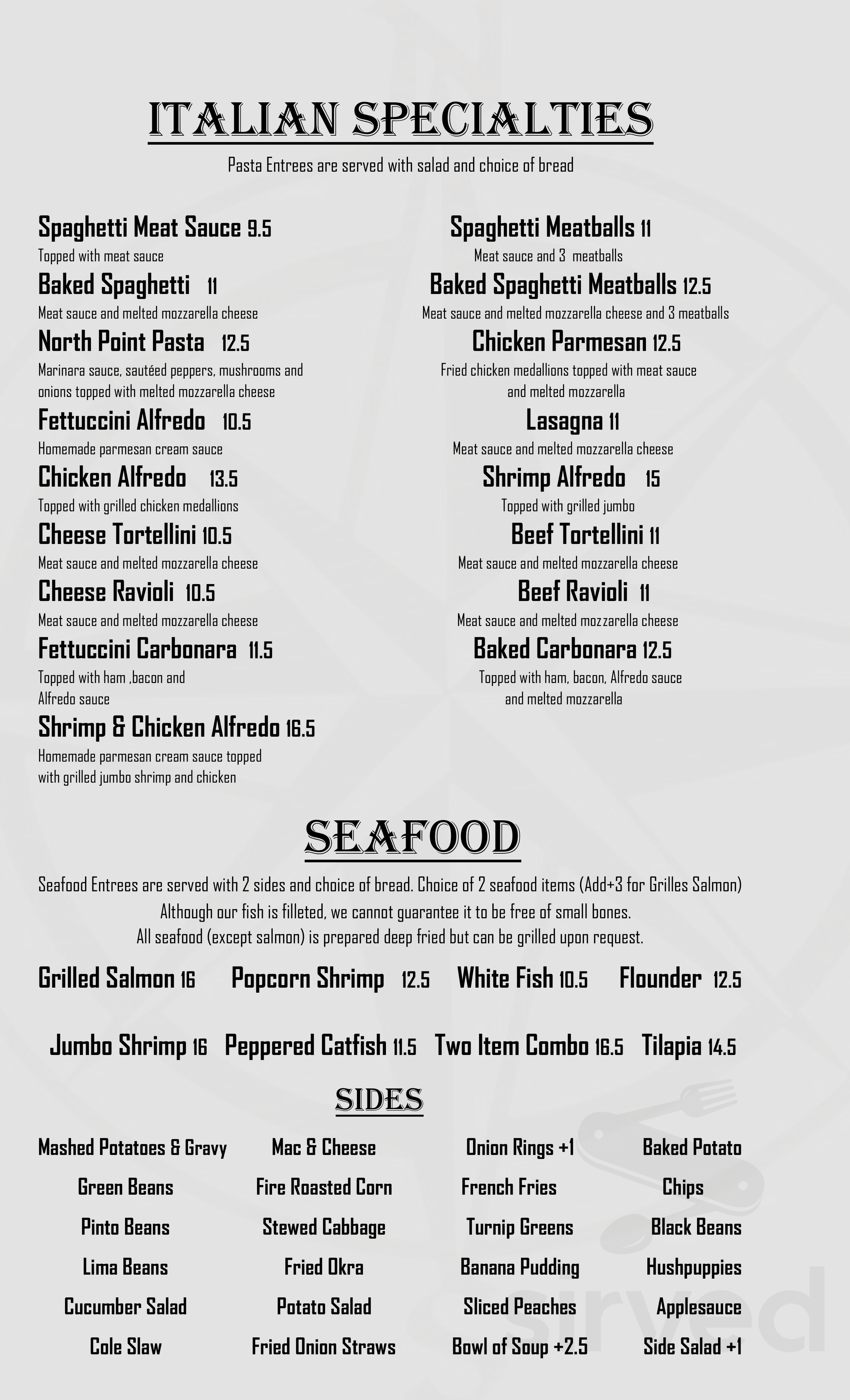 North Point Grill menu in Winston-Salem, North Carolina, USA