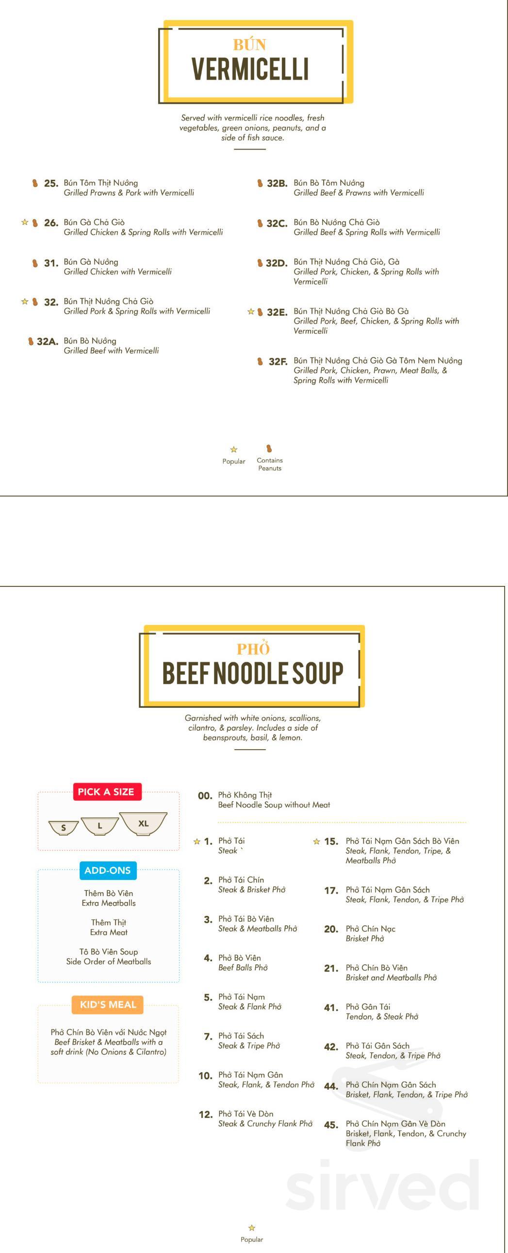 Pho Hoan Pasteur (Mahogany) menu in Calgary, Alberta, Canada