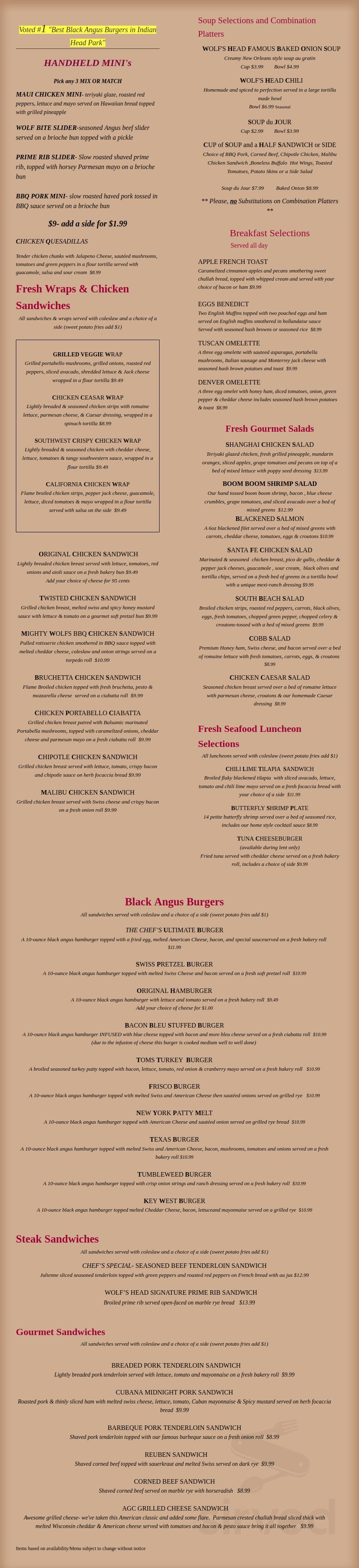 Menu for Wolfs Head Restaurant & Bar in Indian Head Park, IL | Sirved