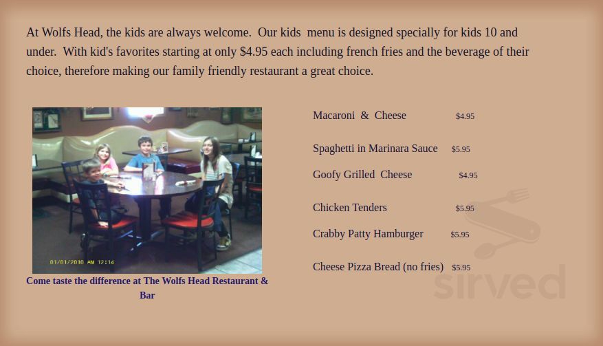 Wolfs Head Restaurant & Bar menu in Indian Head Park, Illinois, USA