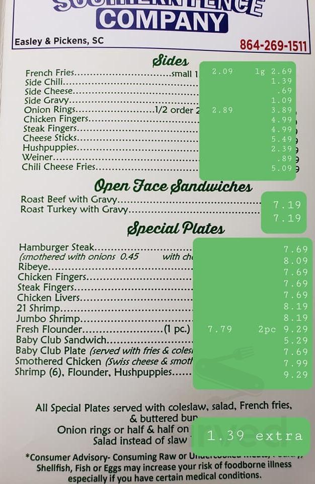 Huddle menus in Easley, South Carolina, United States
