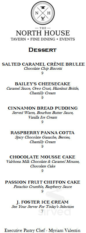 The North House menu in Avon, Connecticut, USA