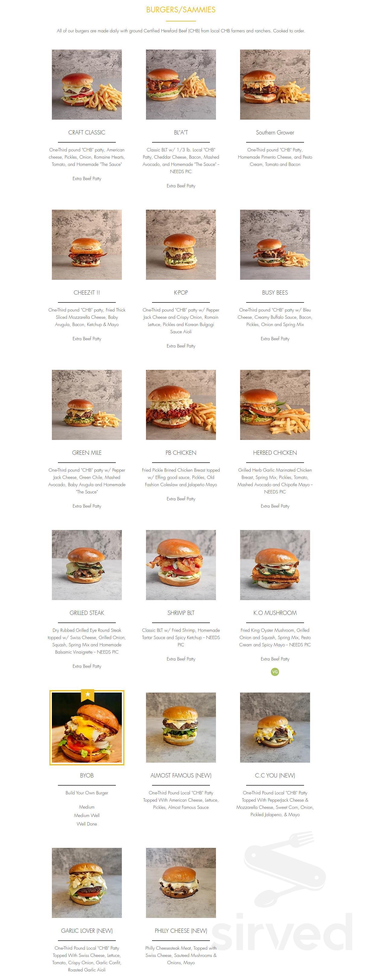 Craft Burger By Shane Suwanee menu in Suwanee, Georgia, USA