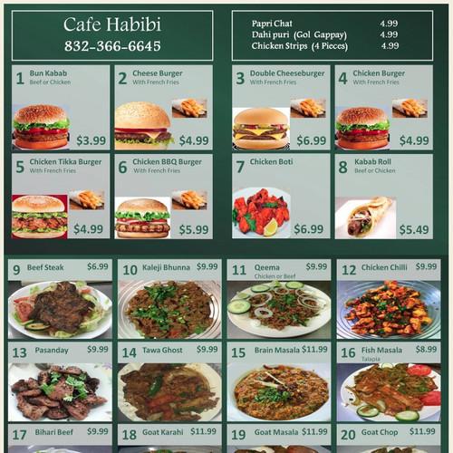 Cafe Habibi menu in Houston, Texas, USA
