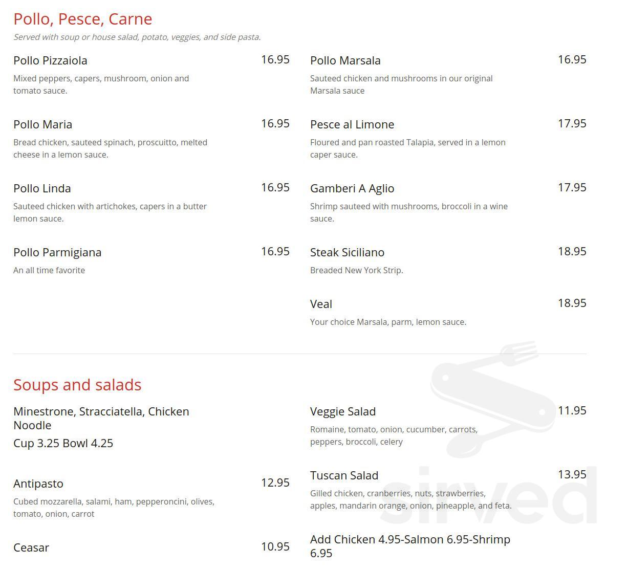 Menu for Nonna's Italian Kitchen in Shelby Township, MI | Sirved