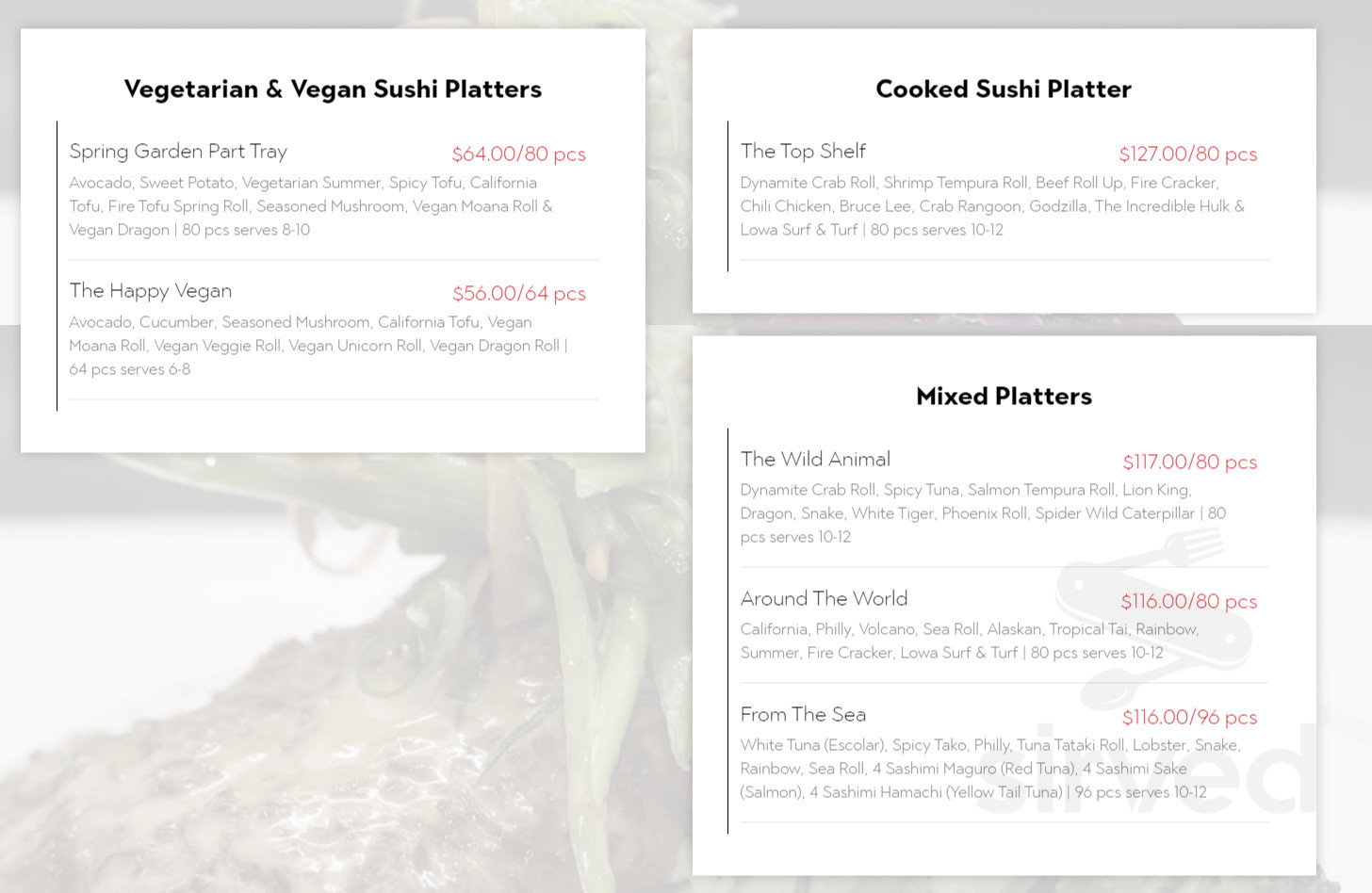 Sakari Sushi Lounge menu in Des Moines, Iowa, USA