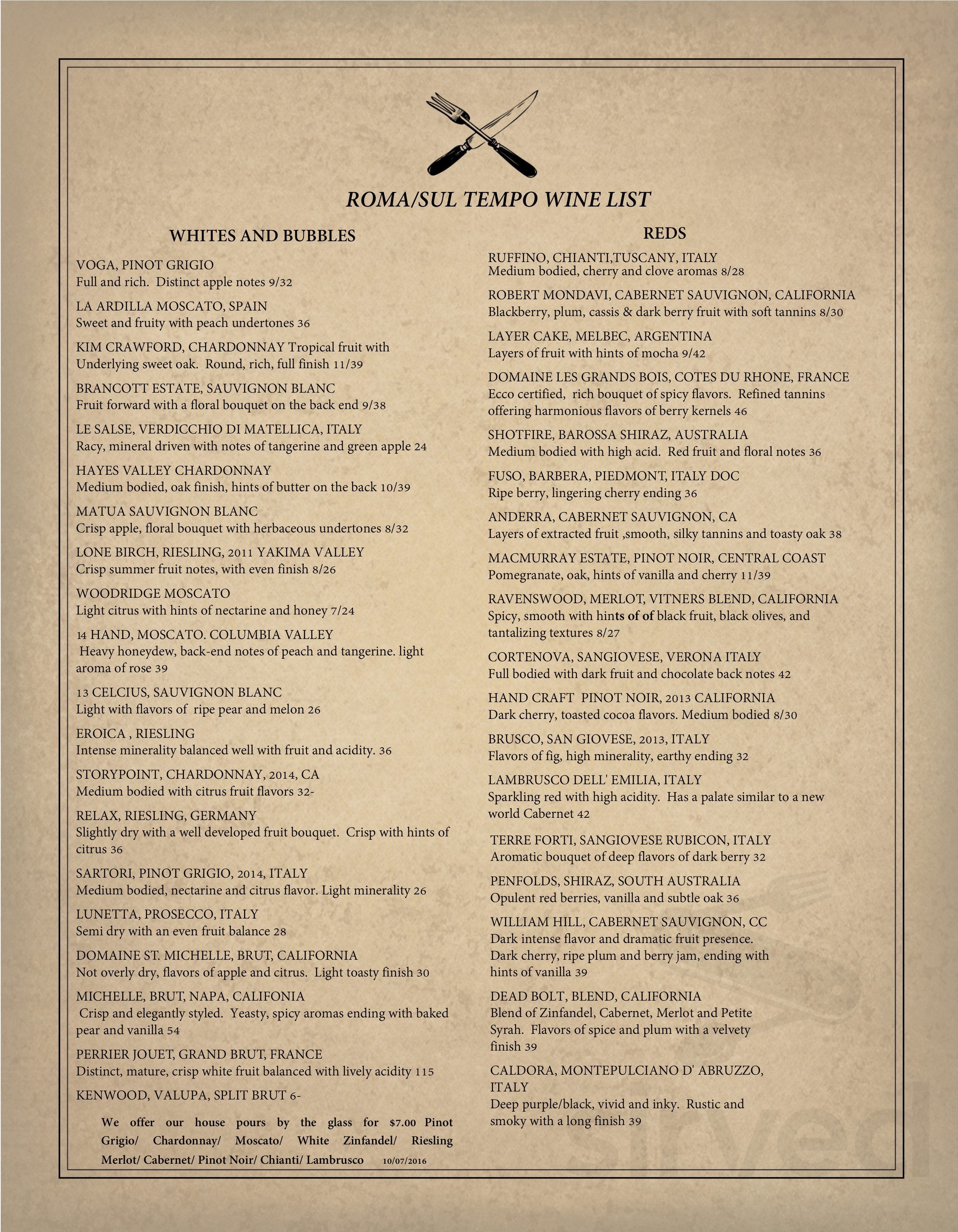 Roma Italian Restaurant menu in Dover, Delaware, USA