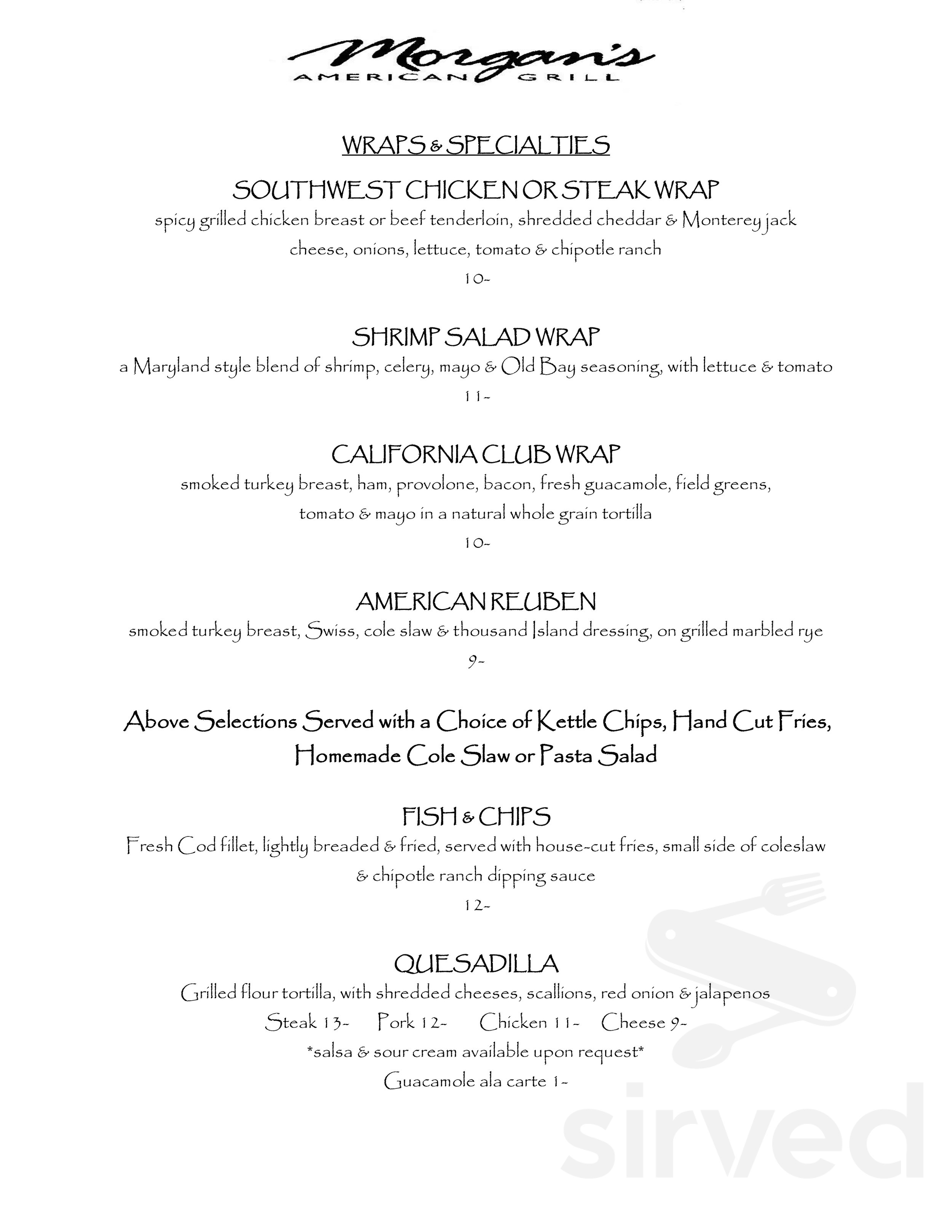 Morgan's American Grill menu in New Market, Maryland, USA