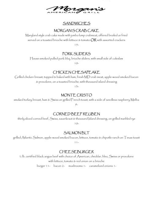 Morgan's American Grill menu in New Market, Maryland, USA