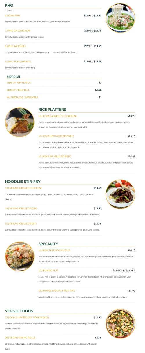King Pho Vietnamese Kitchen menu in Nampa, Idaho, USA
