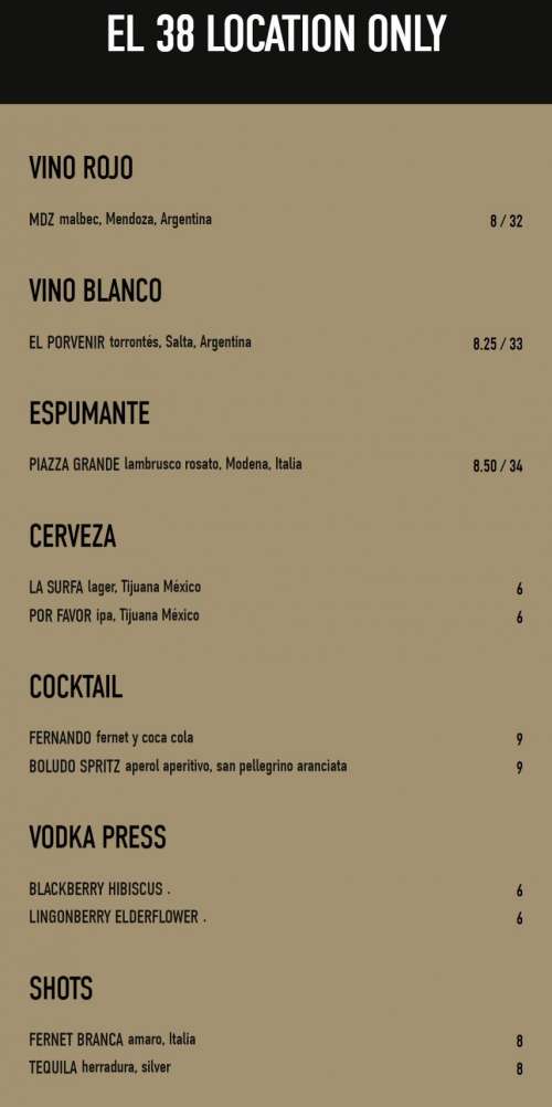Boludo menu in Minneapolis, Minnesota, USA