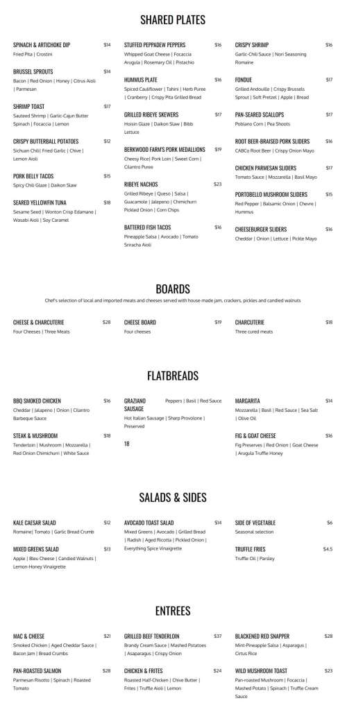 RoCA menu in Des Moines, Iowa, USA