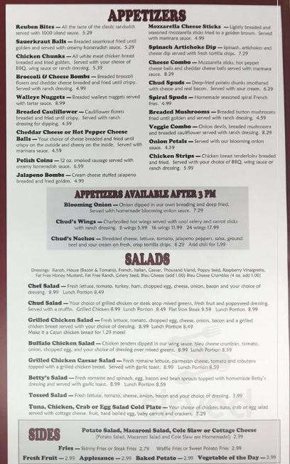 Menu for Chud's Grille in Fremont, OH | Sirved