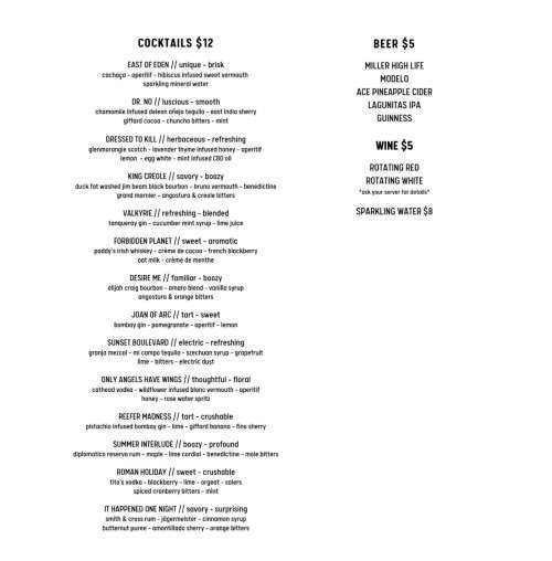 The Kennedy menu in Pensacola, Florida, USA