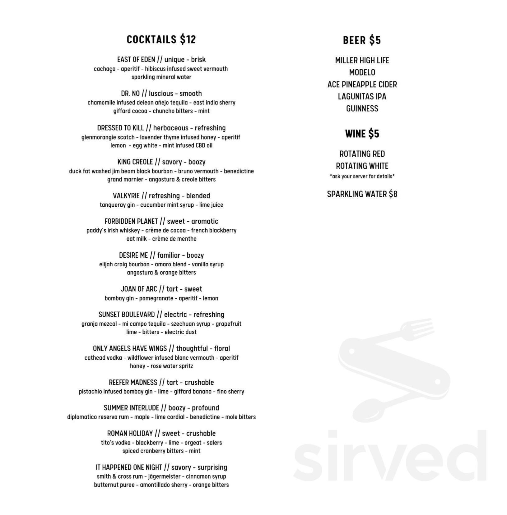 The Kennedy menu in Pensacola, Florida, USA