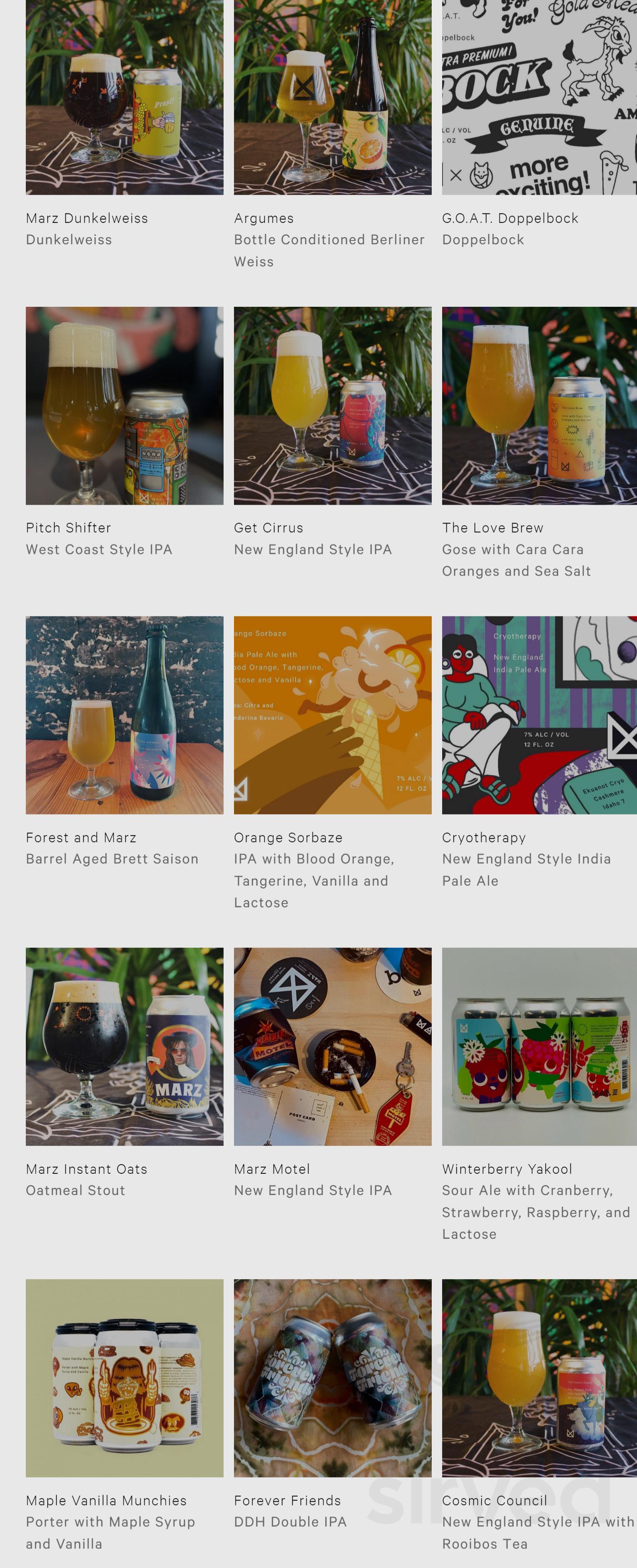 Marz Community Brewing Company menu in Chicago, Illinois, USA