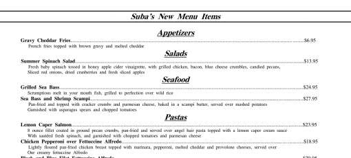 Menu for Suba's Restaurant in Mountain City, TN | Sirved