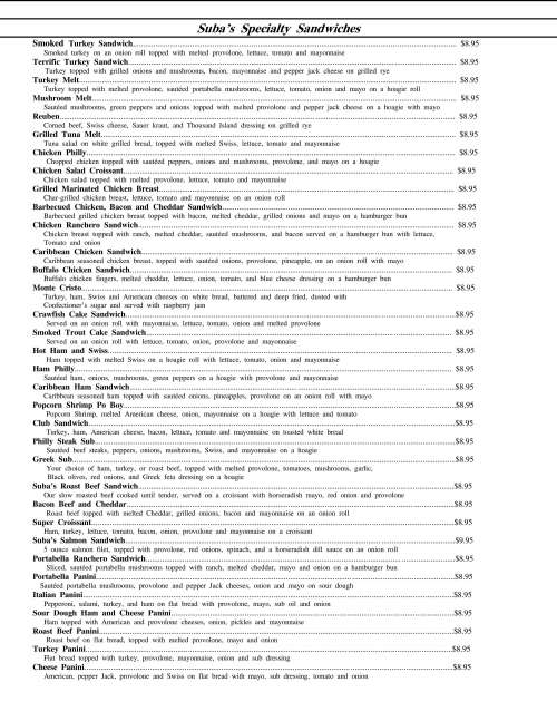 Suba's Restaurant menu in Mountain City, Tennessee, USA