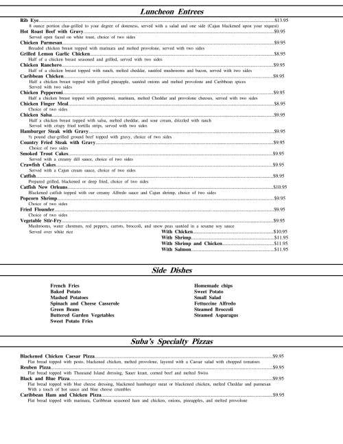 Suba's Restaurant menu in Mountain City, Tennessee, USA