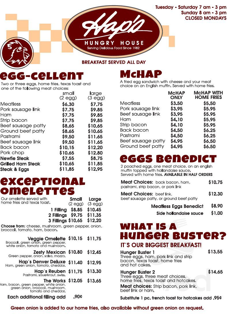 Menu - Edmonton AB's Hap's Hungry House | Sirved