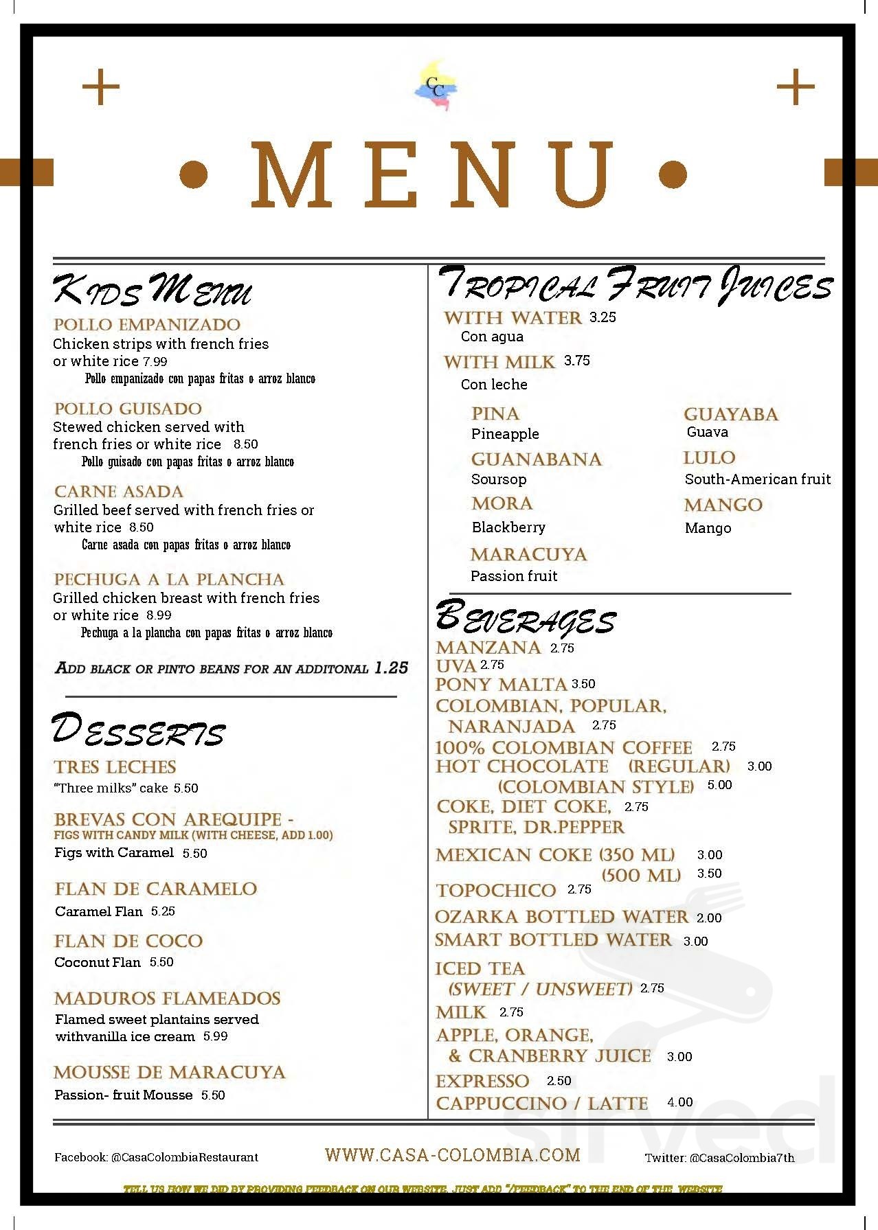 Casa Colombia menus in Austin, Texas, United States