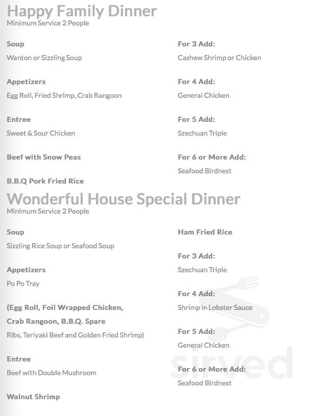 Wonderful House | Chinese Restaurant menu in Trinidad, Colorado, USA
