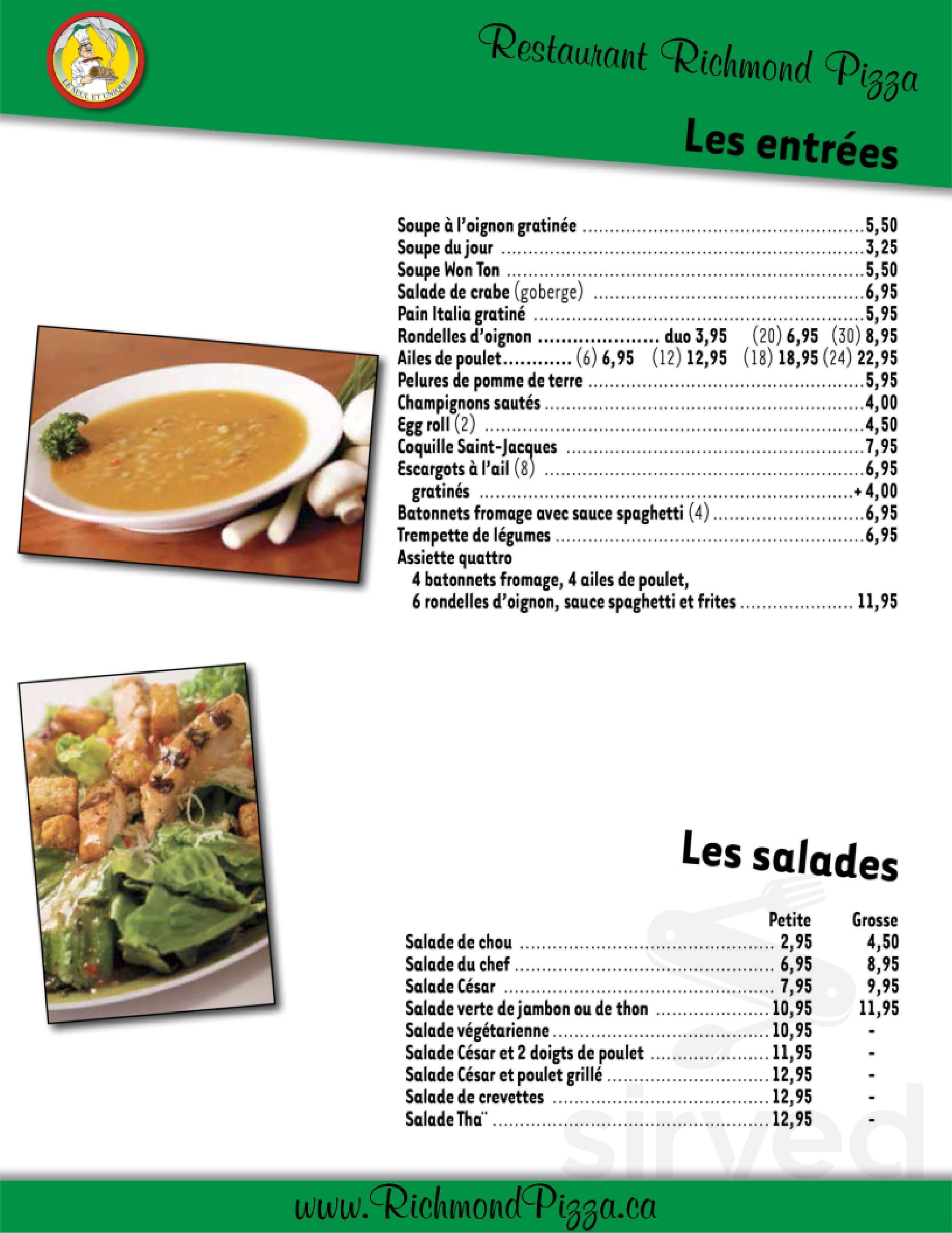 Menu - Richmond QC's Restaurant Richmond Pizza | Sirved