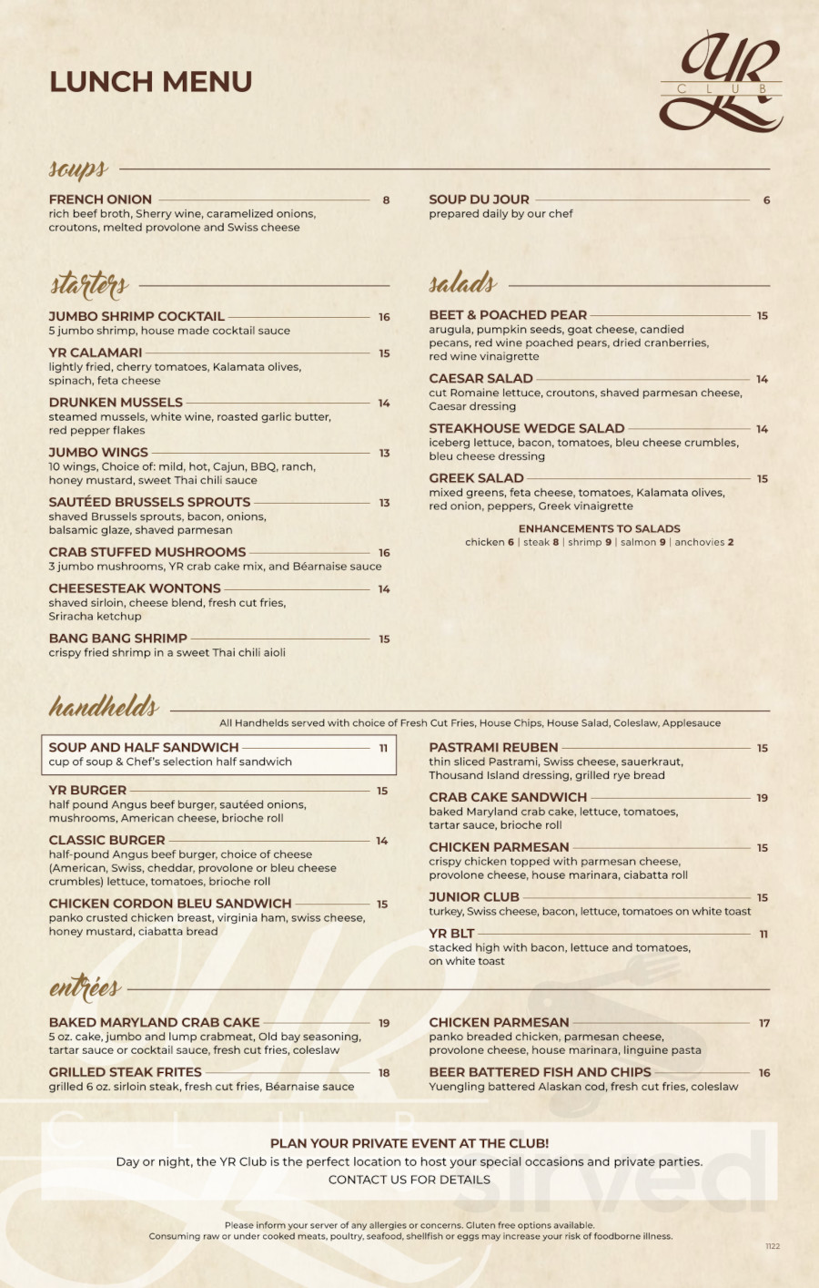 Menu for Berks YR Club in Wyomissing, PA | Sirved
