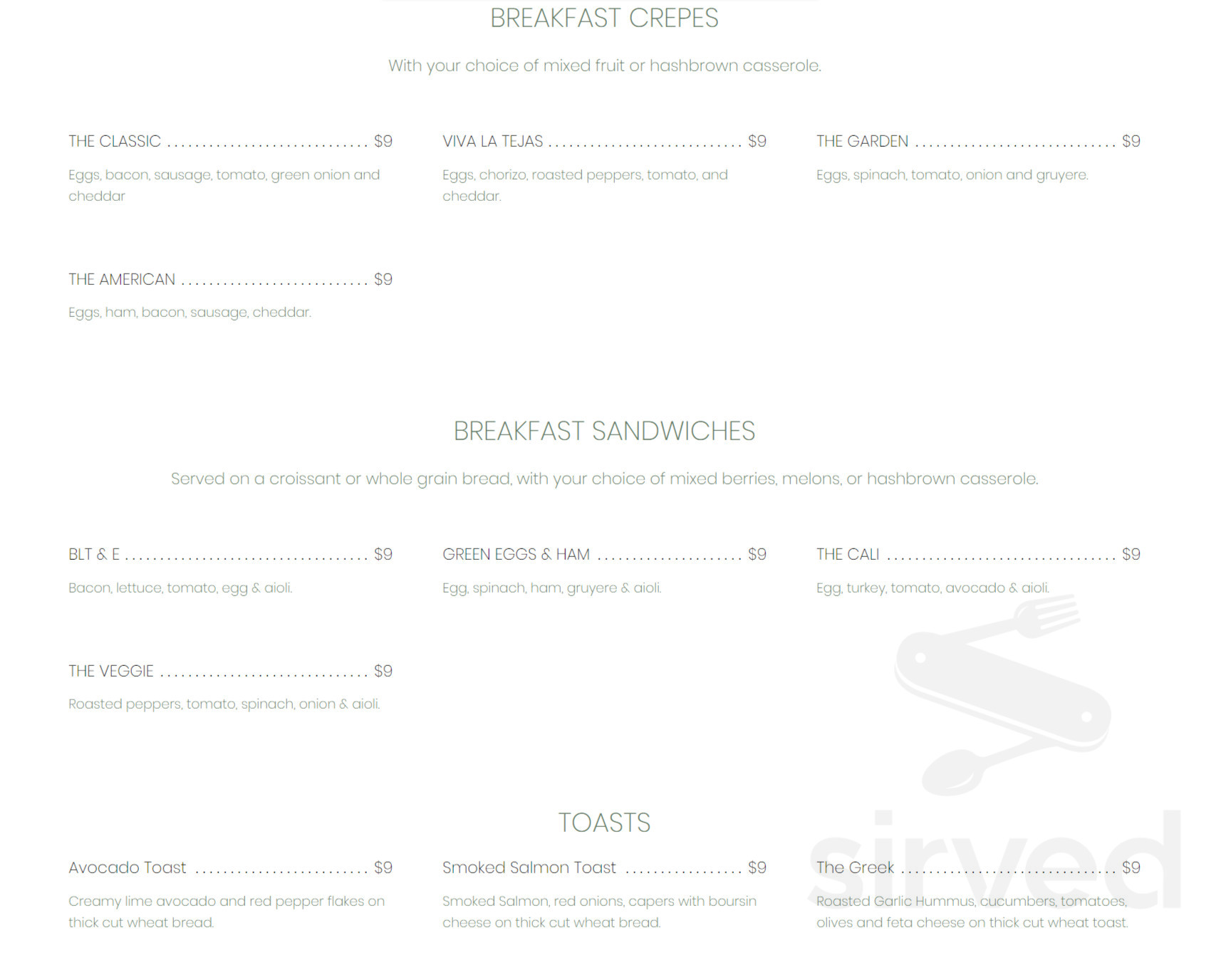 Frogg Coffee Bar & Crêperie menu in Allen, Texas, USA