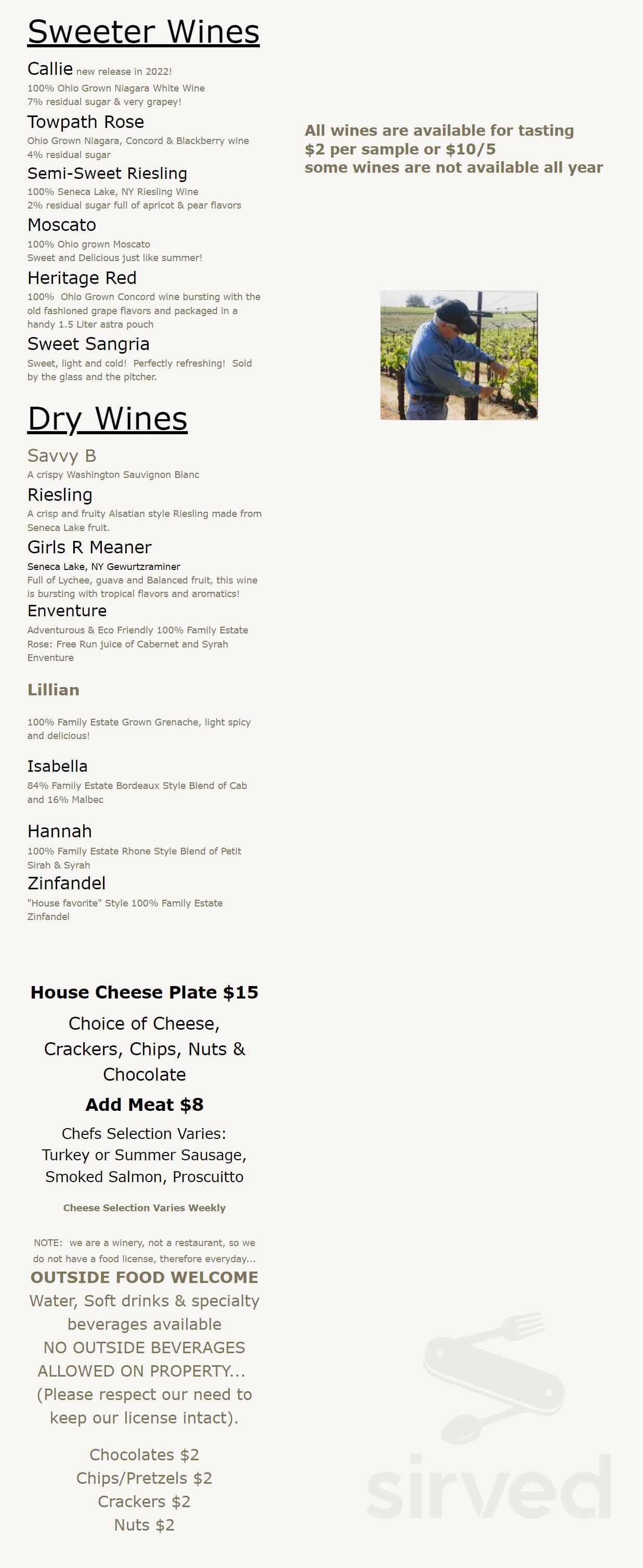 Filia Cellars menu in Wadsworth, Ohio, USA