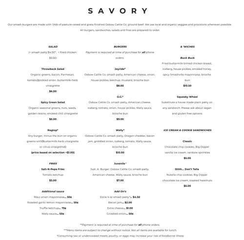 Wally and Buck menu in Missoula, Montana, USA