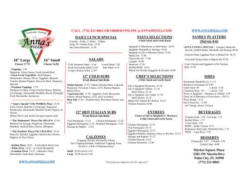 Anna's Pizza. menu in Port St. Lucie, Florida, USA