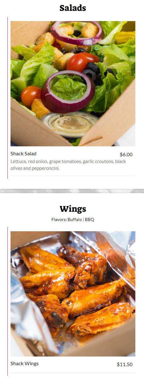 The Pizza Shack menu in Phoenix, Arizona, USA