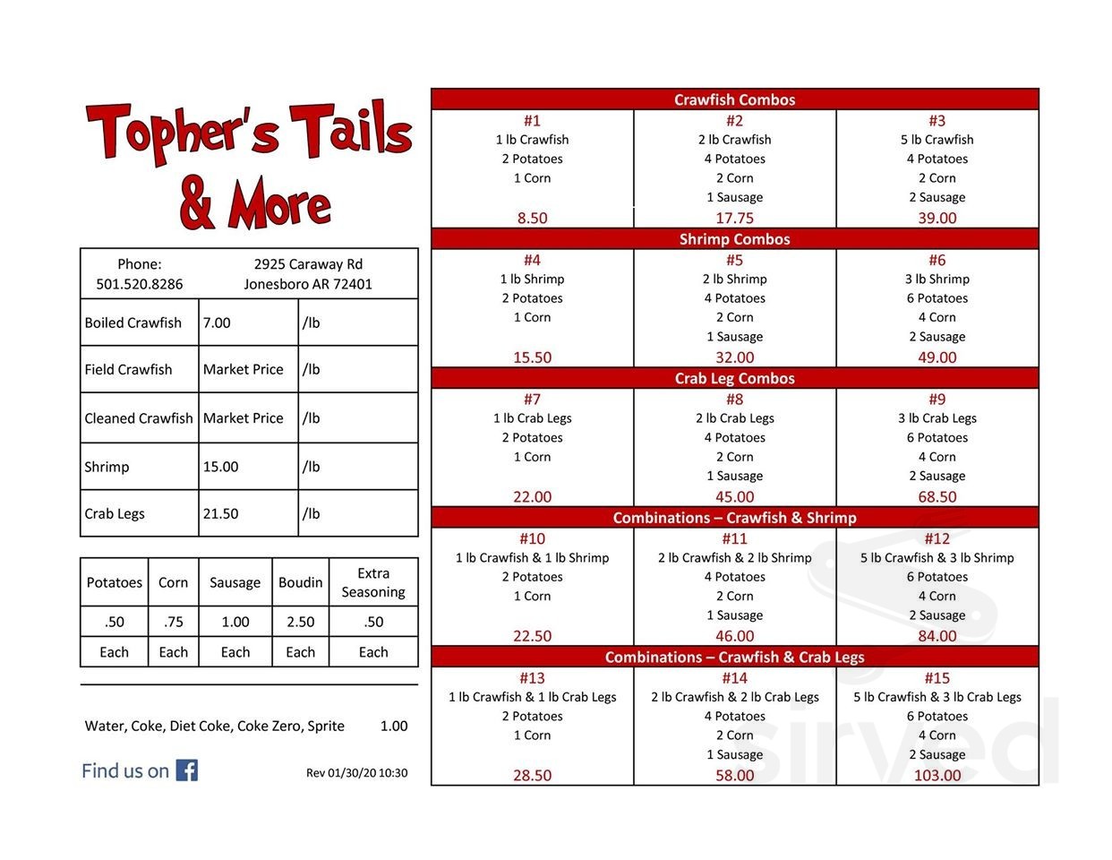 Topher's Tails & More menu in Benton, Arkansas, USA