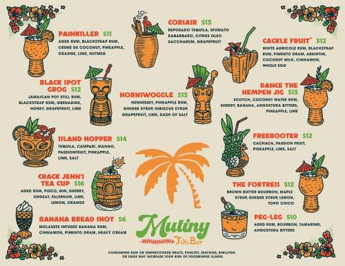 Mutiny Bar menu in Detroit, Michigan, USA