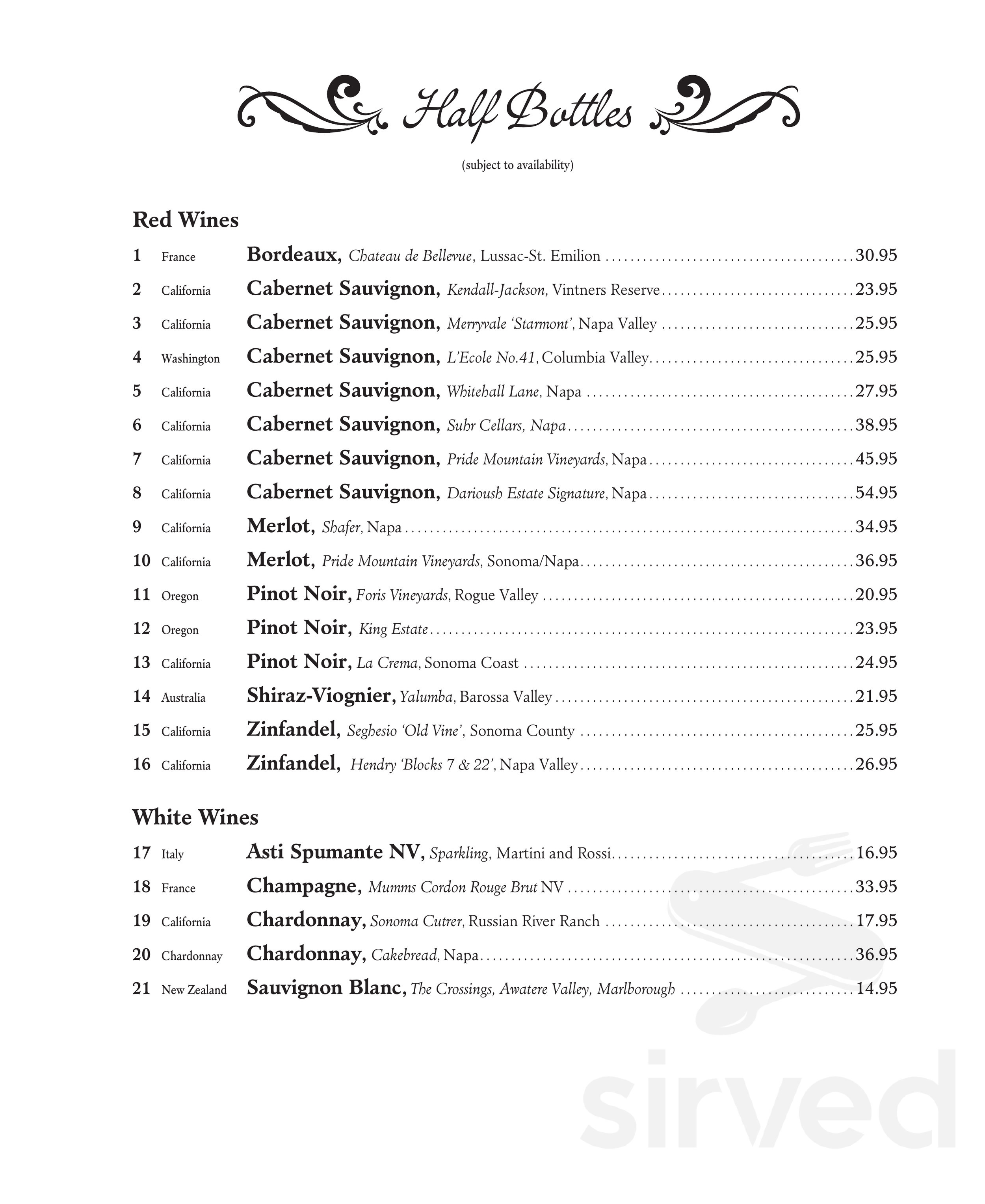 Brother Sebastian's Steakhouse menus in Omaha, Nebraska, United States