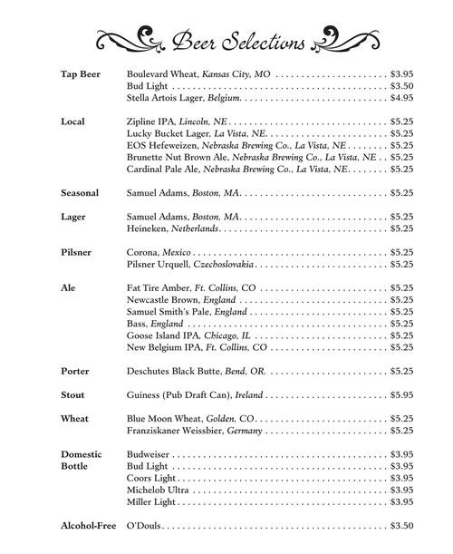 Brother Sebastian's Steakhouse menu in Omaha, Nebraska, USA