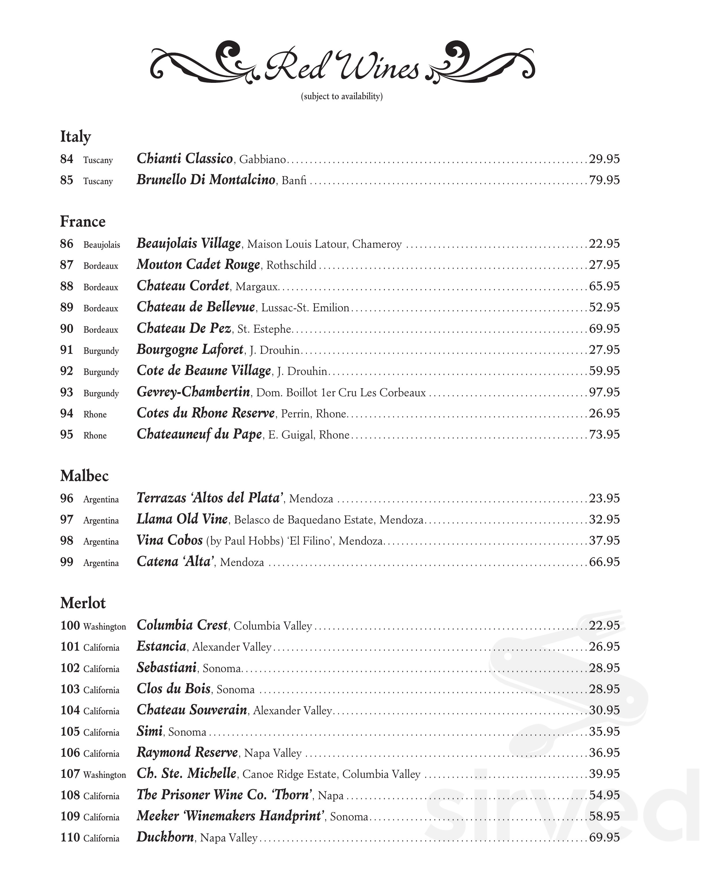 Brother Sebastian's Steakhouse menus in Omaha, Nebraska, United States