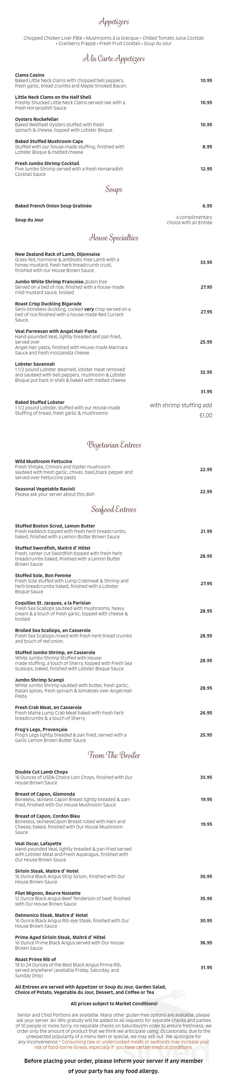 Menu for The Whately Inn in Whately, MA | Sirved