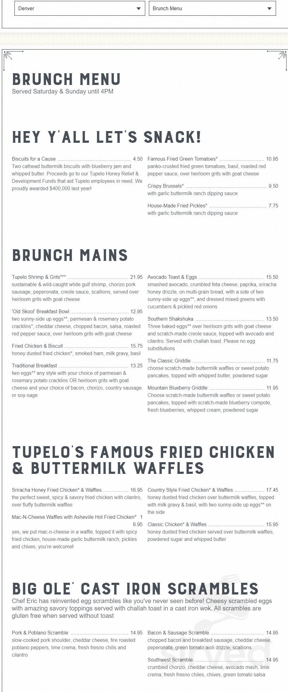 Menu - Franklin TN's Tupelo Honey Southern Kitchen & Bar | Sirved
