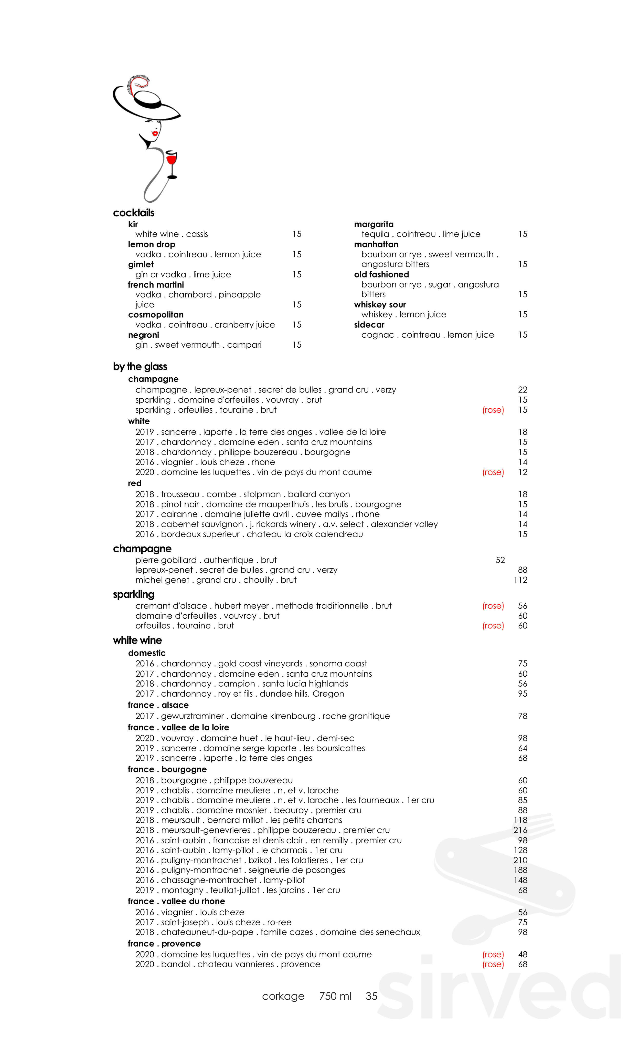 Chapeau menu in San Francisco, California, USA
