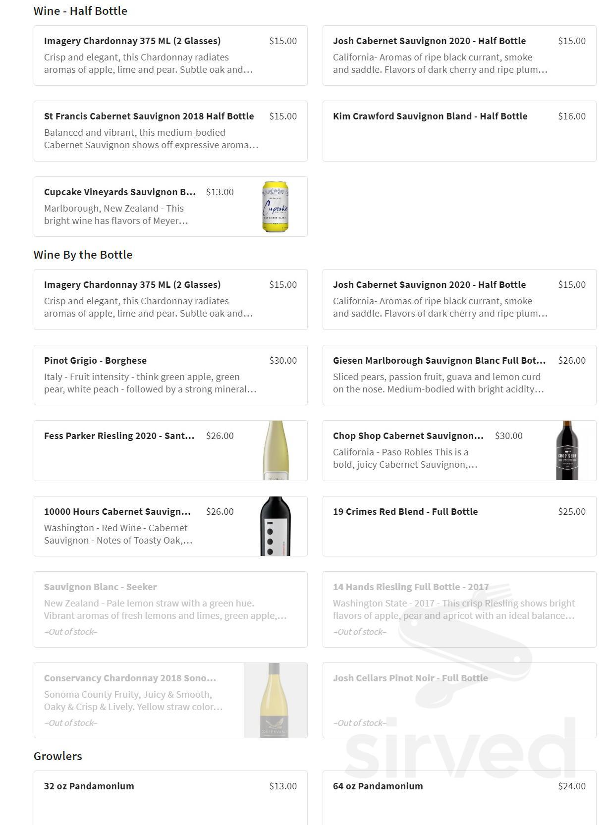 Oval & Ale menu in Hampstead, North Carolina, USA